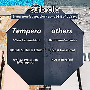 Tempera 10' Outdoor Market Patio Table Umbrella with Auto Tilt and 360°swivel, with Sturdy Pole&Fade Resistant Sunbrella Canopy, Easy to Set,Indigo
