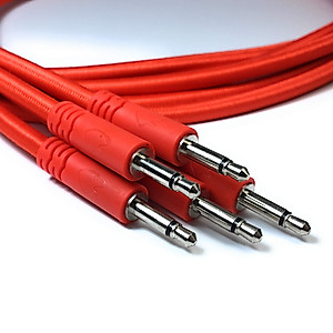 PolarNoise Eurorack Patch Cables - 5 Nylon Braided 0.14 Inch mini jack mono cables for Modular Synths (72 Options) Red 12 Inch