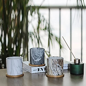 BUYMAX Succulent Plant Pots, 3.1 inch Marbling Ceramic Glazed Planters with Drainage Hole, Small Flower Pot Indoor with Bamboo Tray for Cactus, House Office Decor Gift - 6 Pack (Marble-B)