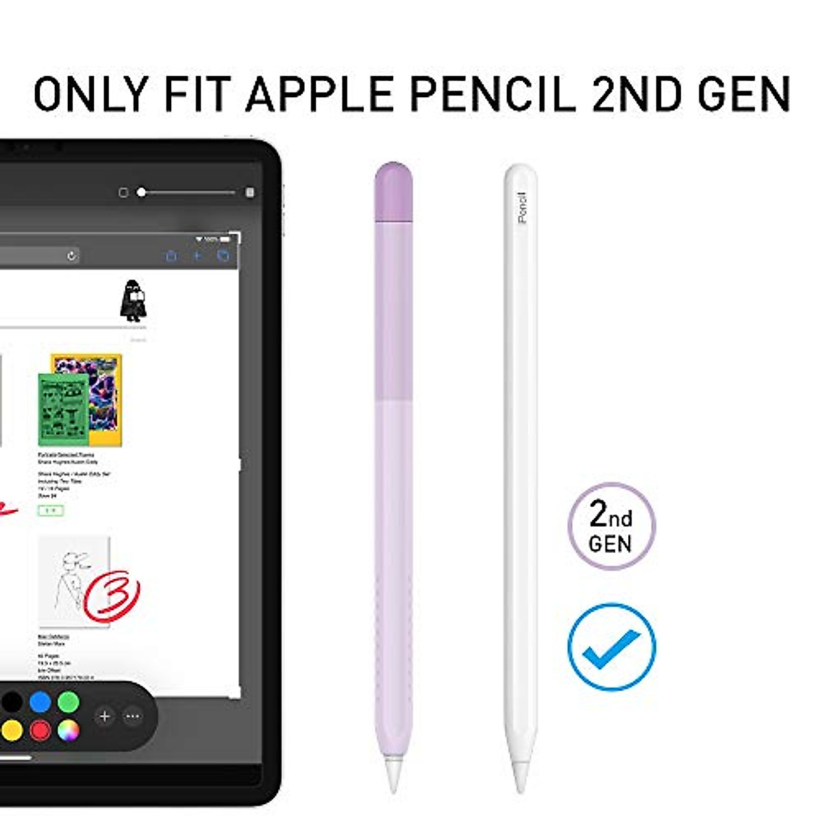 Apple Pencil 2nd Generation Lavender Case + 2 Pack Apple Pencil Lavender Tips