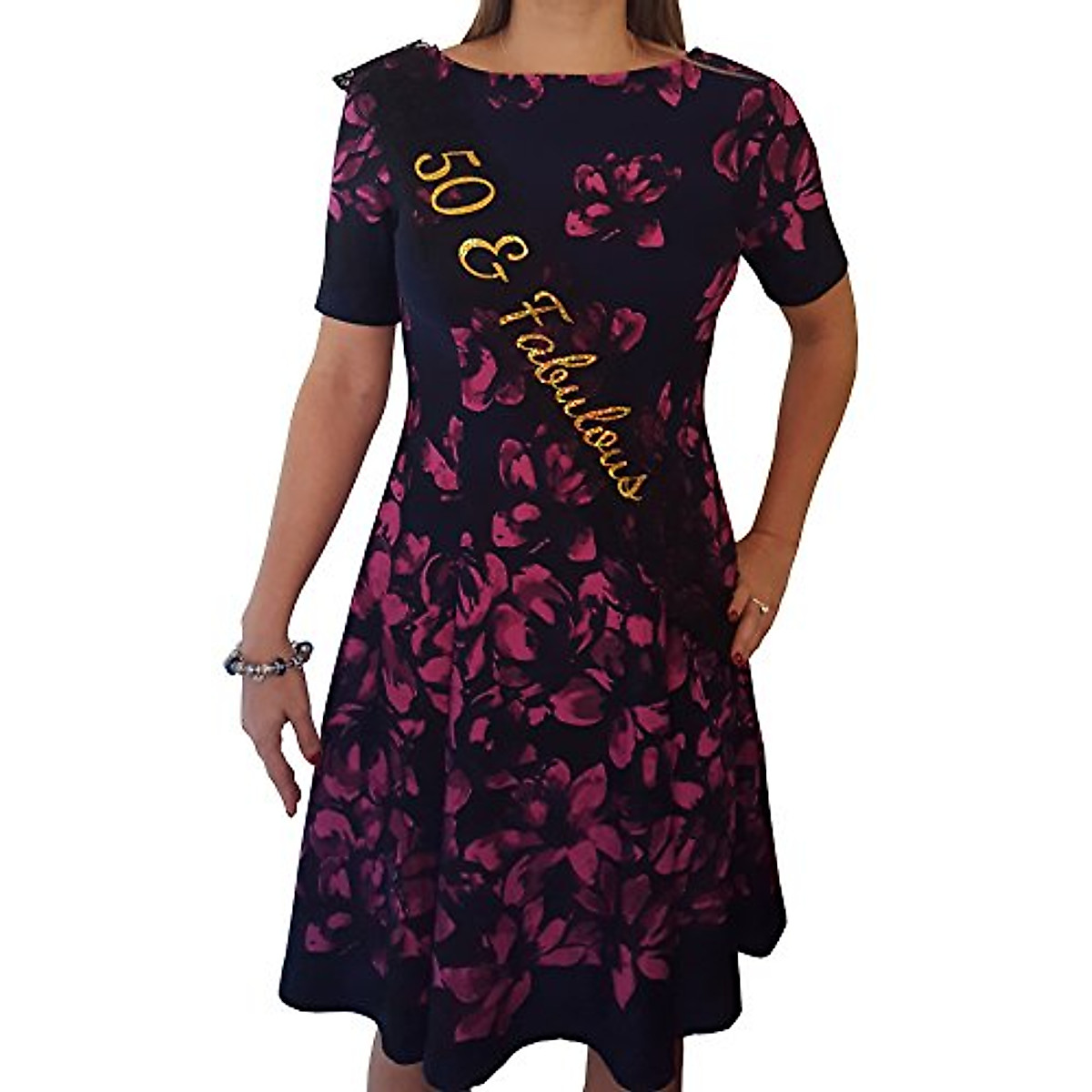 Girlz Nights 50 & Fabulous Lace Sash - 50th Birthday Sash (Black)