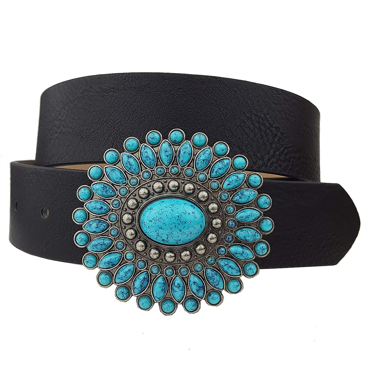 Axesoria Western Turquoise Buckle with Vegan Leather Belt Black L