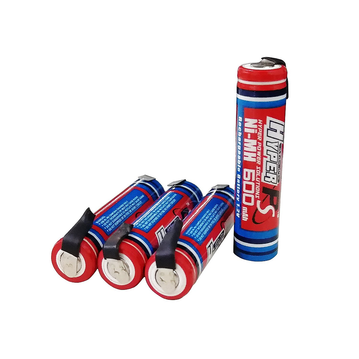 HYPERPS 1.2V AAA 600mAh Ni-MH Rechargeable Battery for High-Drain Devices, Quick Charge (Flat Top w/Soldering Tabs) (4)