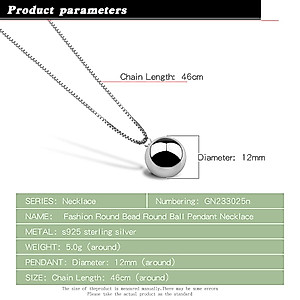 Dankadi Italian Design Simple Cute 925 Sterling Silver Necklace For Women 12MM Ball Bell Pendant Choker Adjustable Jewelry Gifts 18" Box Chain Fashion (Silver color)