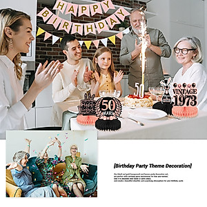 Golcellia 8 Pcs 50th Birthday Decorations - Rose Gold Honeycomb and Birthday Banner Party Decoration for Women Men, 1974 Table Pink Honeycomb Centerpieces, Happy 50th Birthday Table Decorations