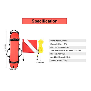 Scuba Buoy Dive Flag, Scuba Torpedo Buoy Diver Down Flag Buoy Scuba Diving Inflation Torpedo Buoy Signal Ball & Flag