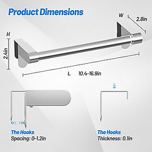 VEHHE Kitchen Towel Holder, Retractable Towel Rack, Over Door Towel Rack with Hooks Adjustable to Door Thickness, EVA Foam Pad, L10.4~16.9 X W0~1.2 X H2.4 inches (Silver)