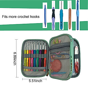New Crochet Hook Case Without Hooks and Accessories, Zipper Storage Organizer Bag with Web Pockets for Various Crochet Needles/Knitting Accessories/Crochet Hook Kit Tools, Lightweight, Easy to Hold