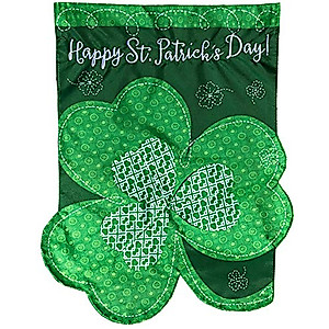 Shamrock St. Patrick's Day Applique Garden Flag Clover Sculpted 12.5" x 18"