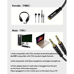 SOLMIMI Headset Splitter Cable for PC 3.5mm Crystal-Nylon Braid 3.5mm Female to Dual 3.5mm TRS Male Headphone Mic Audio Y Splitter Cable CTIA Gaming Headset to PC Adapter - Matte Black 0.3M