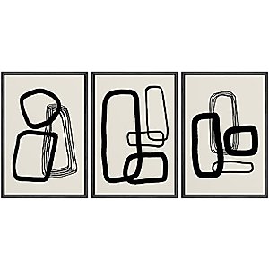SIGNLEADER Framed Canvas Print Wall Art Set Mid-Century Geometric Square Polygons Abstract Shapes Illustrations Modern Art Minimalism Decorative for Living Room, Bedroom, Office - 16"x24"x3 Black