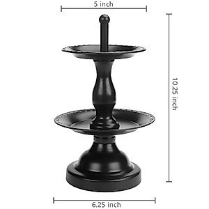 MyGift 2-Tier Black Metal Jewelry Organizer Stand, Fountain Design Hanging Earring Holder with 40 Holes and Ring Dish (Black-2-Tier)