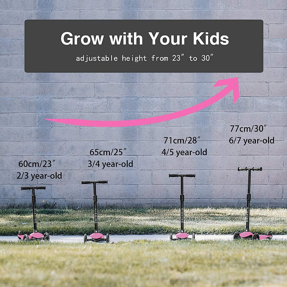 Kids Kick Scooters for Toddlers Boys Girls Ages 2-5 Years Old, Adjustable Height, Extra Wide Deck, Light Up Wheels, Easy to Learn, 3 Wheels Scooters, Pink