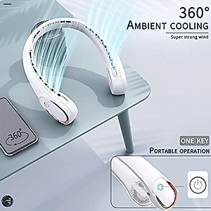 ASNUG Portable Neck Fan, Bladeless Neck Fan, USB Rechargeable Personal Fan, 4000 mAh Battery Operated Neck Fan, 3 Speeds Adjustable,Faster Cooling, Ultra Quiet, Suitable for Home, Office, Sports