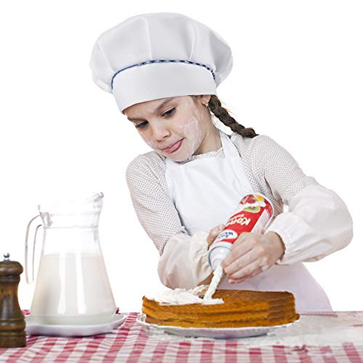 SUNLAND Kids Apron And Hat Set Children Chef Apron For Cooking Baking Painting White(S:3-6 Years)¡­