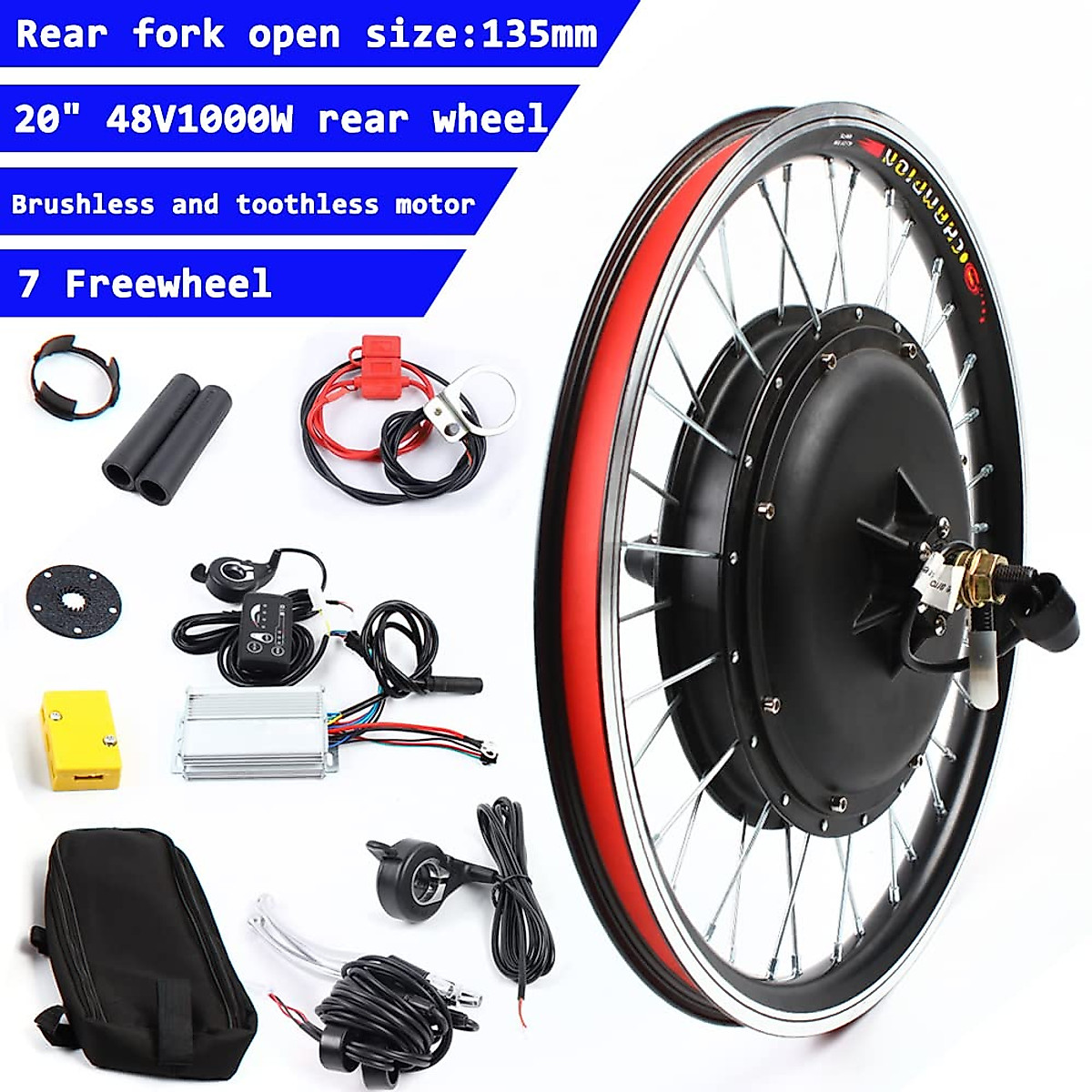 LOYALHEARTDY 20" Rear Wheel Hub Electric Bike Conversion Kit, 48V 1000W E-Bike Powerful Hub Motor Kit with SW-810LED Display Waterproof Wire Rear Wheel Hub Assembly Motor Kit (US Stock)