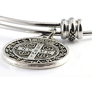 San Benito Bracelet | St Benedict Medals are Great Catholic Gifts or Confirmation Gifts and Medalla de san Benito a Stainless Steel Bangle for Sensitive Skin a Saint Benedict Bracelet for Men or Women