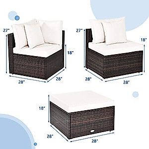 HAPPYGRILL 4-Pieces Patio Furniture Set Rattan Wicker Conversation Set with Ottoman Outdoor Sectional Sofa Set with Cushion & Pillow for Garden Lawn Balcony Backyard