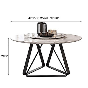 Marble Round Dining Table with Lazy Susan,Modern Kitchen & Dining Room Tables with Metal Base,Premium Circle Dining Table Pedestal Dining-Table Only(70.8" L x 70.8" W x 29.5" H, White & Golden)