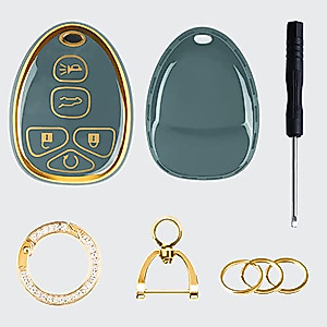 Key Fob Cover for Chevrolet, 5 Button Key Case with Keychain fit for Chevrolet Suburban Tahoe Traverse Cadillac Escalade SRX GMC Acadia Yukon Saturn Outlook Enclave