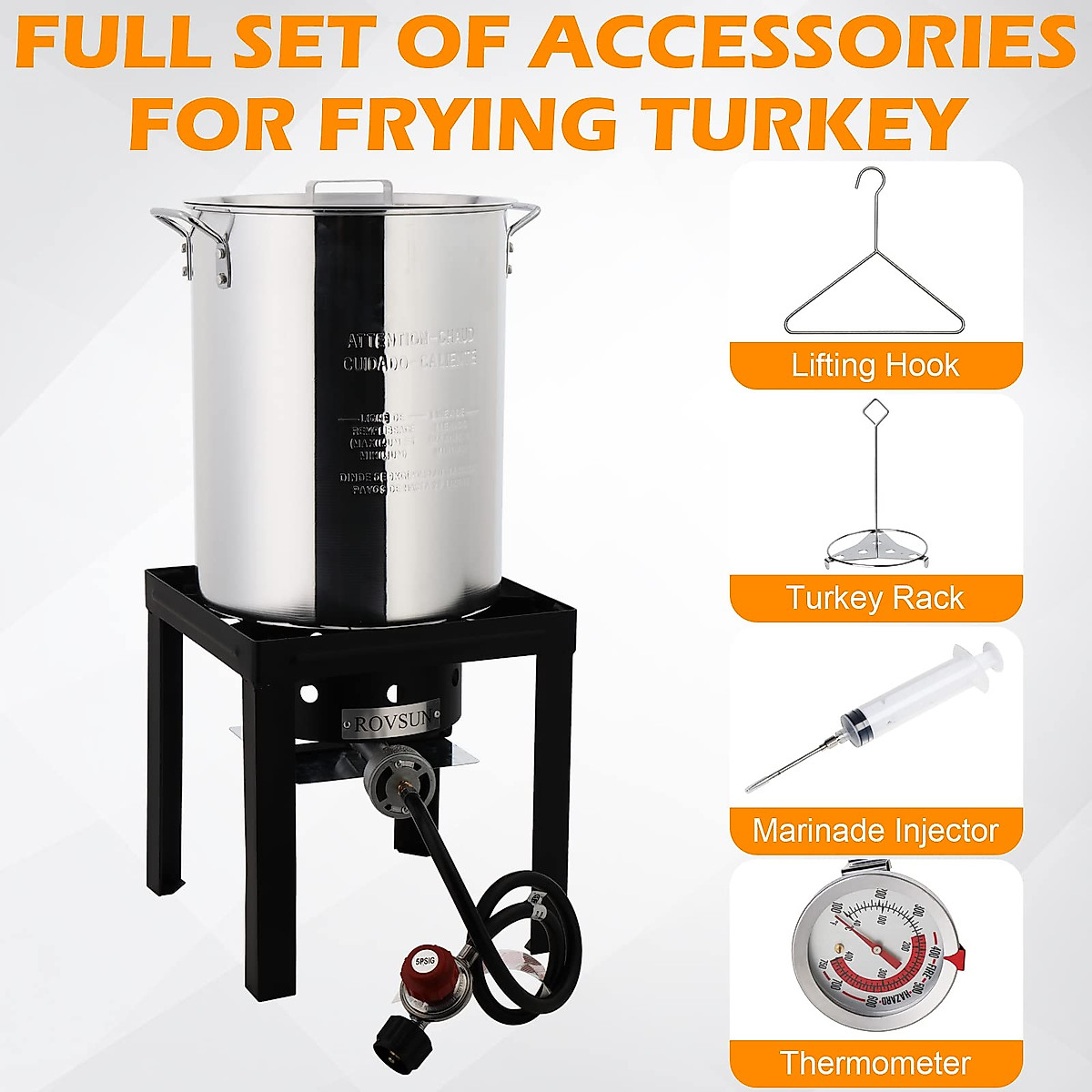 ROVSUN 30QT Turkey Fryer & 10QT Fish Fryer Kit w/ 55,000BTU Propane Stove, Aluminum Outdoor Deep Fryer & Seafood Boiler Steamer w/Baskets, Thermometer, Marinade Injector, Turkey Rack & Rack Lifter