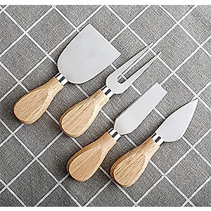 4 Pieces Set Cheese Knives Set with Wood Handle, Stainless Steel Cheese Slicer/Cheese Cutter (Cheese Knife, Shaver, Fork and Spreader) for Charcuterie Board Accessories