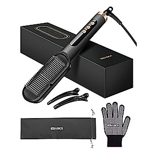 Hair Straightener Brush EZBASICS Ionic Hair Straightening Brush with 9 Heat Levels for Frizz-Free Silky Hair, 30s Fast Heating Anti-Scald & LED Screen, Perfect for Professional Salon at Home