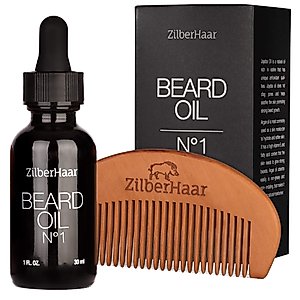 ZilberHaar Beard Oil №1 - Pure, Organic Moroccan Argan and Jojoba Oil for Natural Beard Growth and Hydration - 1 oz - Free Beard Comb Gift