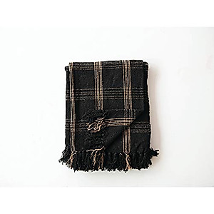 Creative Co-Op Plaid Black & Tan Fringed Woven Cotton Blend Throw 60 inch x50