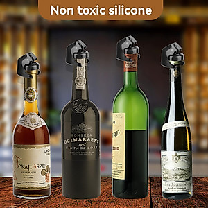 HERCHR 5PCS Wine Bottle Stoppers, Champagne Bottle Stopper with Food Grade Silicone Leak proof Keep Fresh, Champagne Stopper Professional Wine Saver for Champagne, Cava, Prosecco and Sparkling, Black