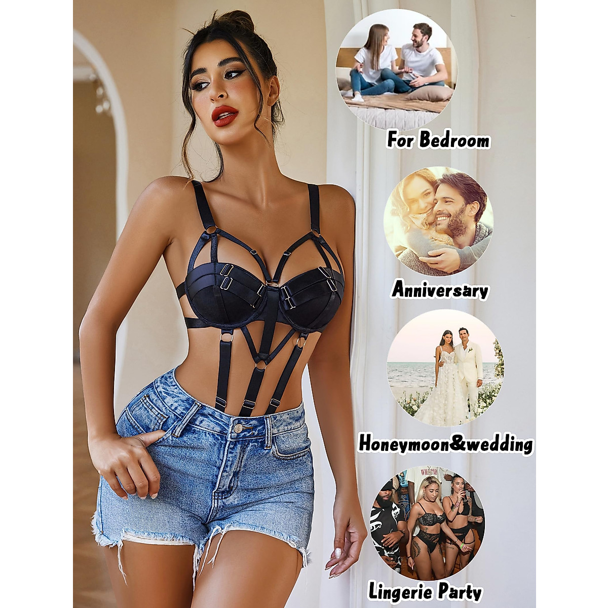 Avidlove Womens Lingerie Set Sexy Underwired Push Up One Piece Babydoll Teddy Lingerie Black Medium