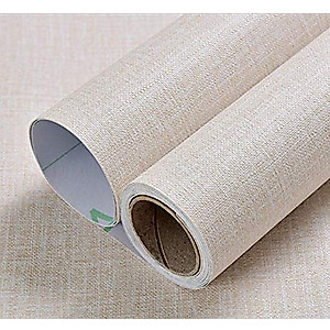 Yija Self-Adhesive Linen Cream Color Pattern Waterproof Shelf Drawer Liner Cabinet Sticker，Wallpaper 15.6Inch by 98Inch