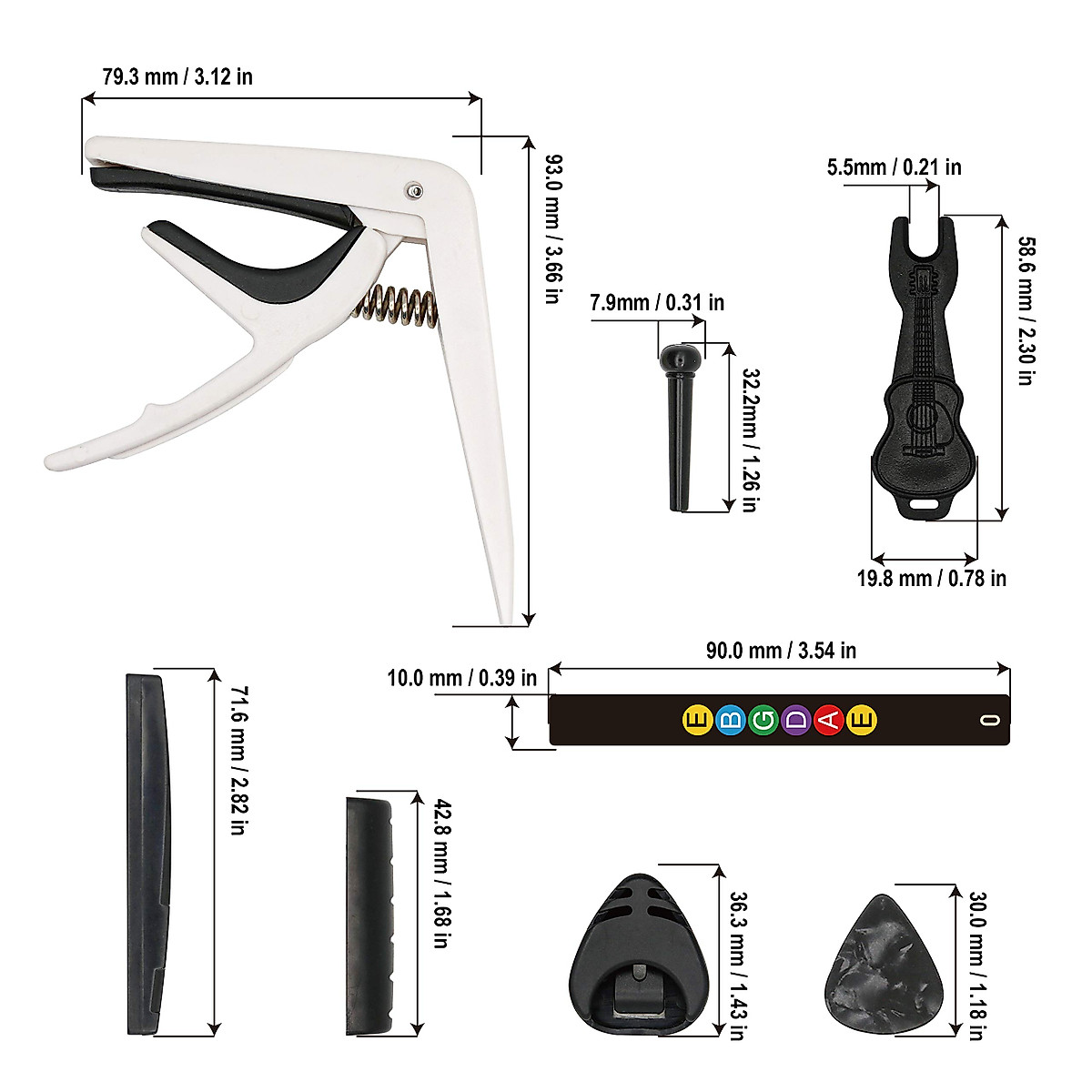 INKNOTE 53 PCS Guitar Accessories Kit-Acoustic Guitar Bridge Pins Pegs,Bridge Pin Puller Remover,Capo,Guitar Picks,Pick Holder and Guitar Saddle Nut,with Guitar Scale Sticker and dust-free cloth