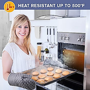 IXO 6Pcs Oven Mitts and Pot Holders, Oven Glove Heat Resistant 500℉ with Kitchen Towels Kitchen Mitts and Pot Holder Soft Cotton Lining and Non-Slip Silicone Surface for Baking, Cooking, BBQ(Grey)