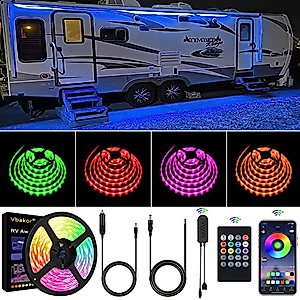 Vbakor RV Awning Lights Kit, 20FT RGB Dimmable Waterproof 12V Camper Awning Strip Lights with APP/Remote Control, Sound Music Sync, RV Exterior Lighting for Party Motorhome Travel Trailer