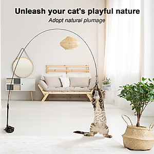 Madgern Cat Toys Interactive Wand Feather Cat Toy Equipped with Double Head Super Sucker&6 in 1 Hands-Free Natural Bird Badminton Pets Indoor Dance Play Toy