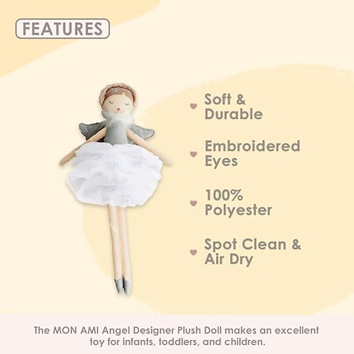 Mon Ami Angel Stuffed Doll - 15", Silver, Soft Elegant Plush Doll for Little Girls, Use as Toy or Room Decor, Great Gift for Kids of All Ages