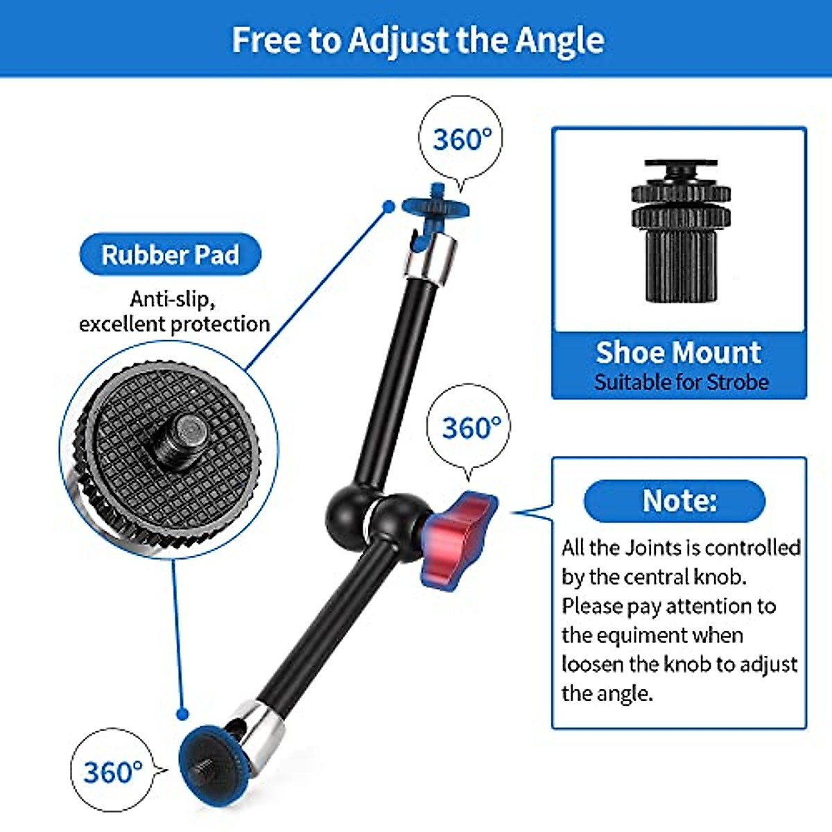 Hemmotop Magic Arm 11 Inches with Super Clamp Articulating Friction Arms for iPhone LCD Monitor Clamp Holder Mounts Kit Adjustable MS01