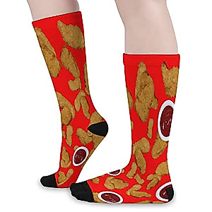 MYSTCOVER Red Chicken Nuggets Socks for Women Socks for Men Crew Socks for Boys Mid Socks for Girls Stocking Stuffers for Teens Casual Athletic Sport Dress Socks