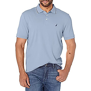 Nautica Men's Classic Fit Short Sleeve Dual Tipped Collar Polo Shirt, Lake City Blue, Large