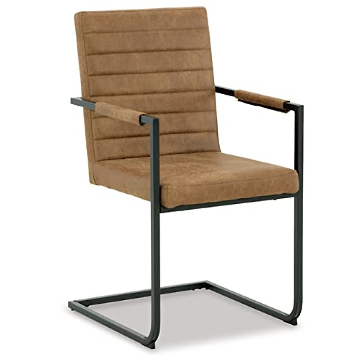 Signature Design by Ashley Strumford Modern Faux Leather Dining Upholstered Arm Chair, Set of 2, Light Brown & Black
