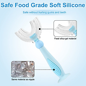 Afemoly U Shaped Toothbrush Kids, Kids Toothbrushes - 360° U Toothbrush Whole Mouth Oral Cleaning Design Toothbrush with Handle - Food Grade Soft Silicone Kids Toddler Toothbrush Age 2-4 (Blue)