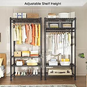 Ulif H2 Heavy Duty Clothes Rack, Freestanding 4 Tiers Garment Rack for Hanging Clothes with Shelves and Hangers, Closet Organizers and Storage Metal Closet Wardrobe System, Max Load 500 LBS, Black