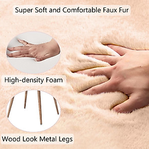 Desk Chair No Wheels Comfy Desk Chair with Metal Legs Faux Fur Task Chair/Arm Chair/Computer Chair/Makeup Chair for Bedroom Living Room,Reading Room,Modern Home Office Desk Chair for Girls Women