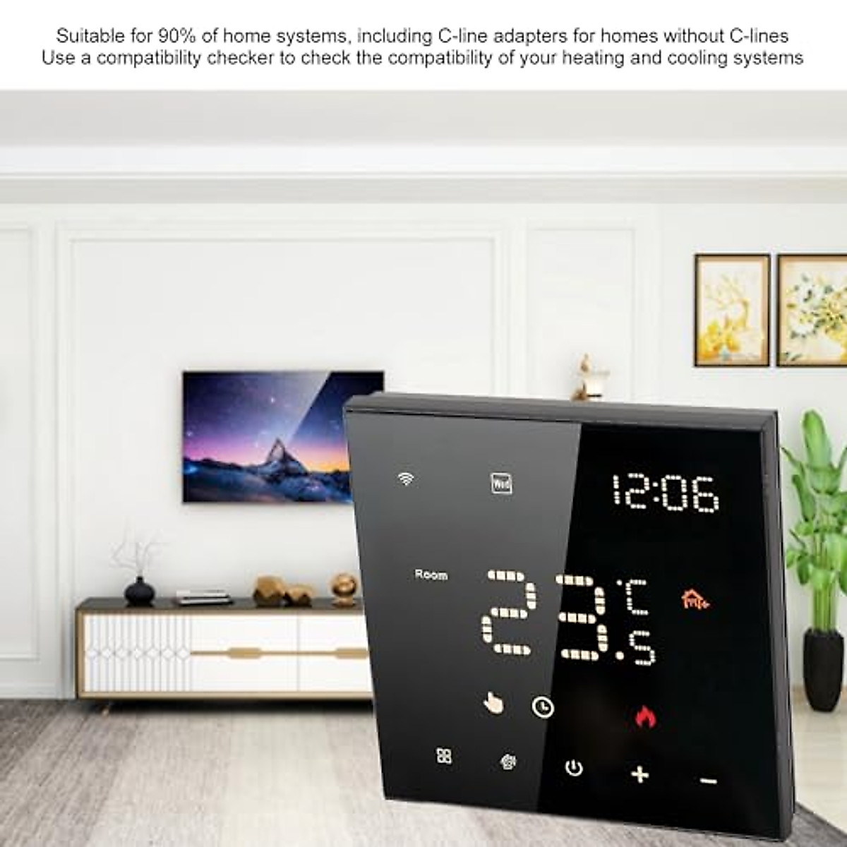 Household Thermostat, Mobile Phone Control Touch Screen 7-Day Programmable High Smart Thermostat Practical Flame Retardant 100-250VAC for Room (3A Water Floor Heating Wall