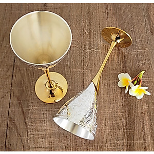 VIBRANIC Wine Glass Handmade Engraved Vintage Silver Plated Brass Champagne curved Fluted Wine Glass Pack of 2