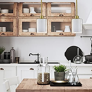 Dolaimi House 3 Pack 1 Light Indoor Hanging Kitchen Island Pendant Light 5" Clear Frosted Glass Chandelier Shade Fixture,Brushed Bronze Finish for Bar,Dining Room Over Sink