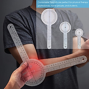 Goniometer Set 3 Pieces of 6/8/12 Inch Occupational Physical Therapy Protractor Tool Measurement Angle Ruler Kit Plastic 360 Degree Universal