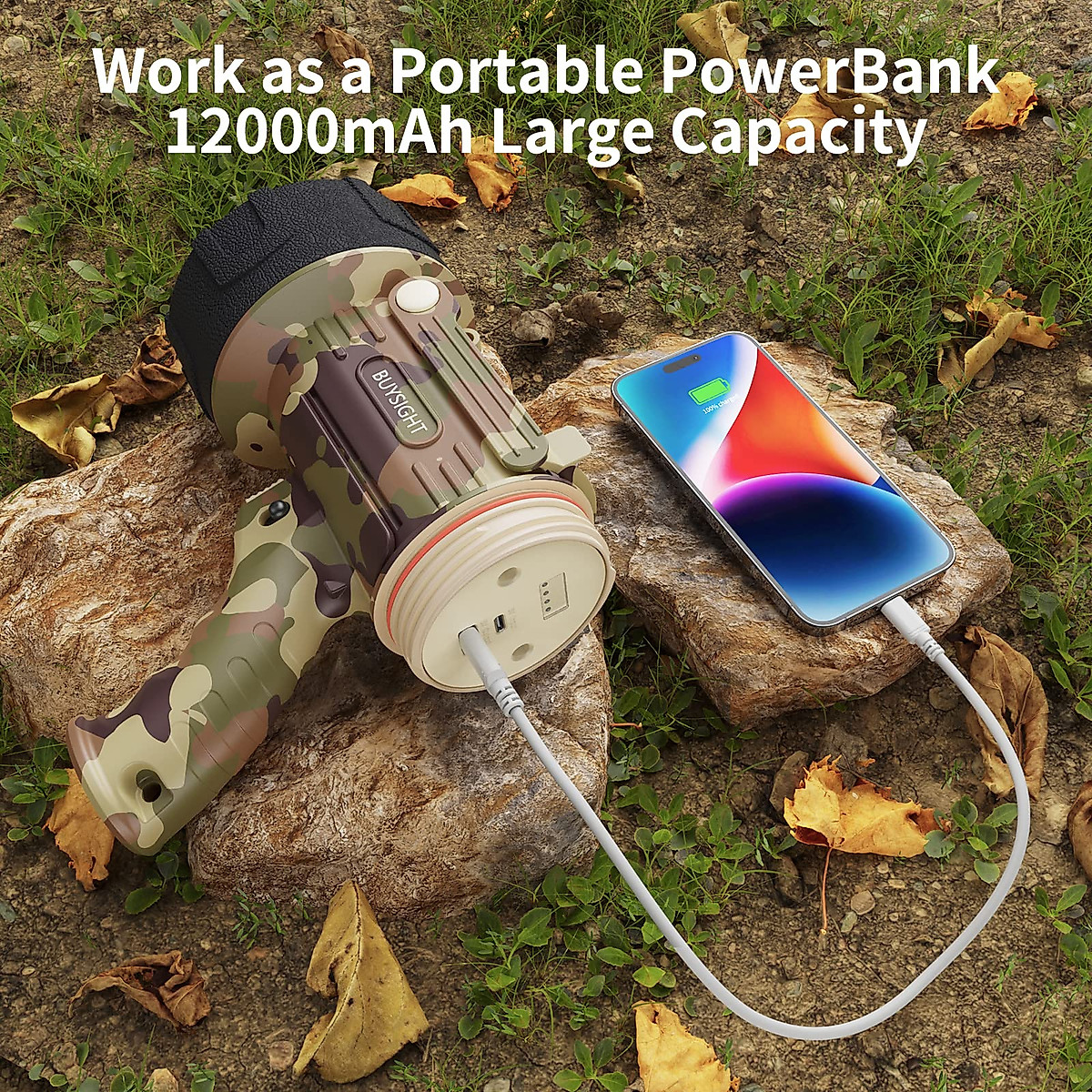 BUYSIGHT Rechargeable Spotlight Flashlight,1000,000 lumens Hand held Spotlight Waterproof Flashlight Hunting Lamp with red Filter (Camouflage Grey)