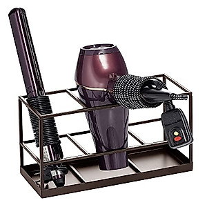 mDesign Steel Bathroom Countertop Hair Tool Storage Organizer Accessory Basket Tray, Vanity Table Holder for Hair Dryer, Straightener, Curling Iron, Styling Products, Citi Collection, Chrome